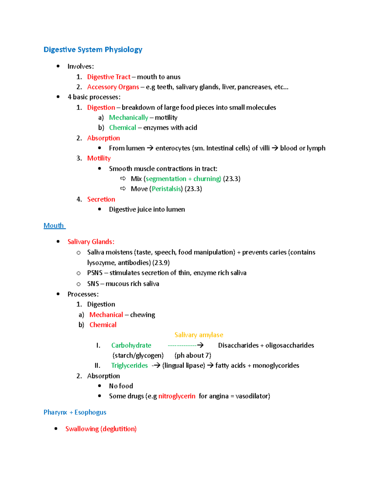 Lecture notes, lectures digestive system - Digestive System Physiology ...
