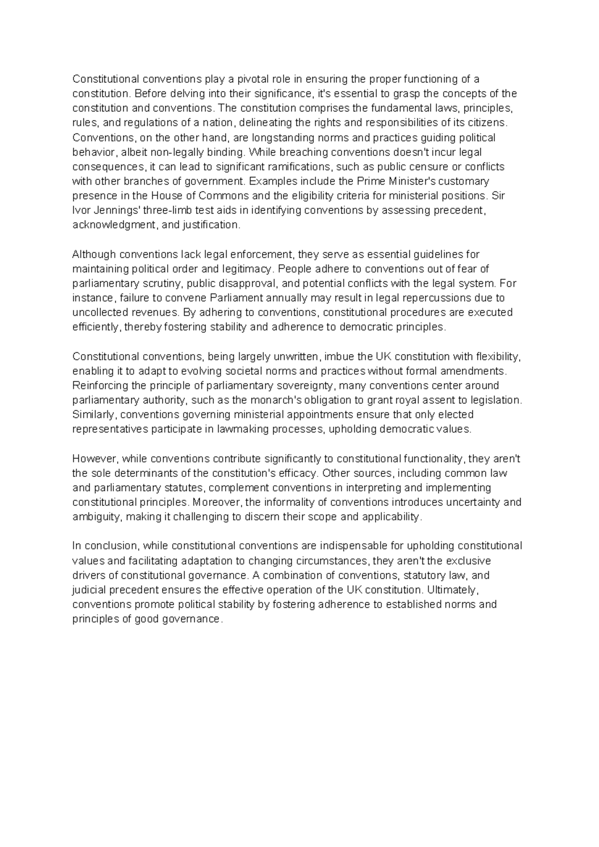 Constitutional conventions assignment - Constitutional conventions play ...