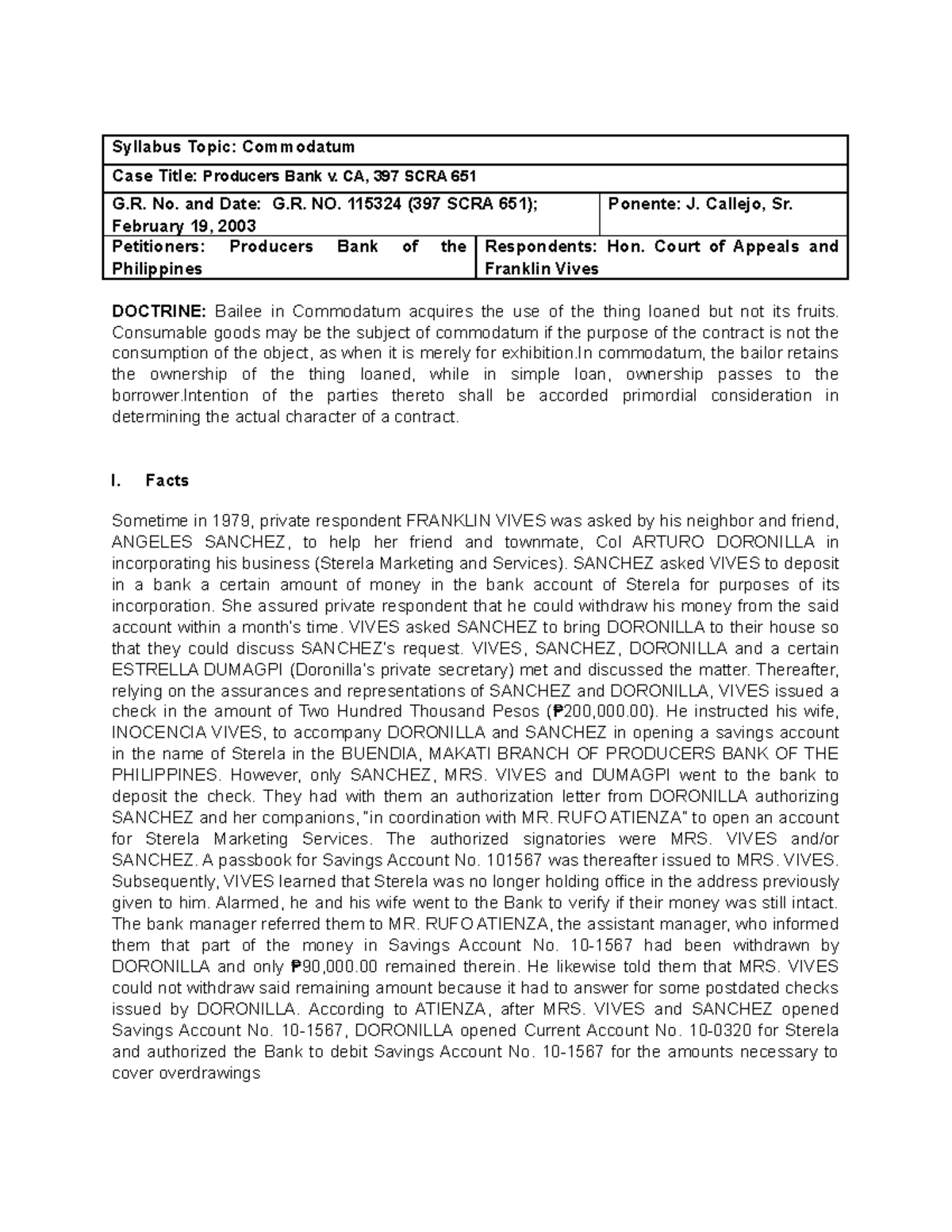 II. A. 2. 1936- Producers Bank v. CA, 397 SCRA 651 - Syllabus Topic ...