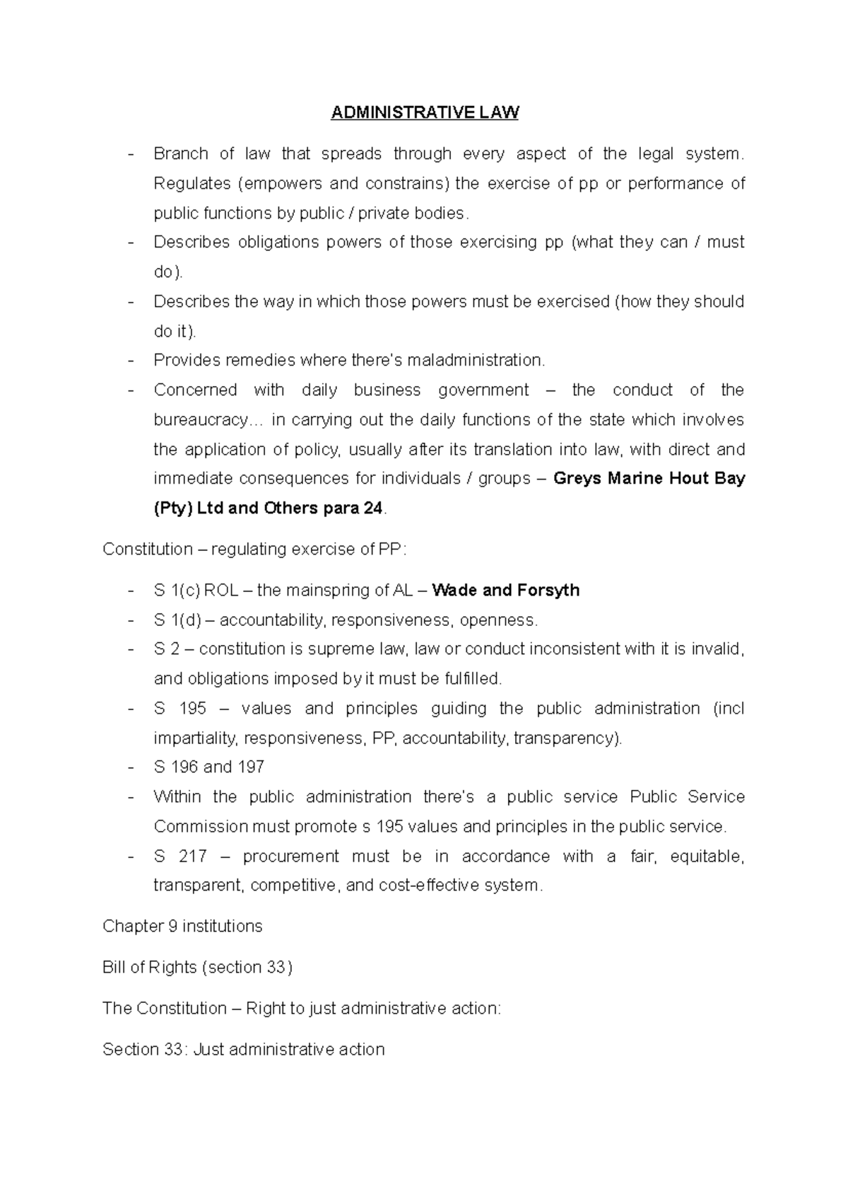 Admin LAW Lecture Notes - ADMINISTRATIVE LAW Branch of law that spreads ...