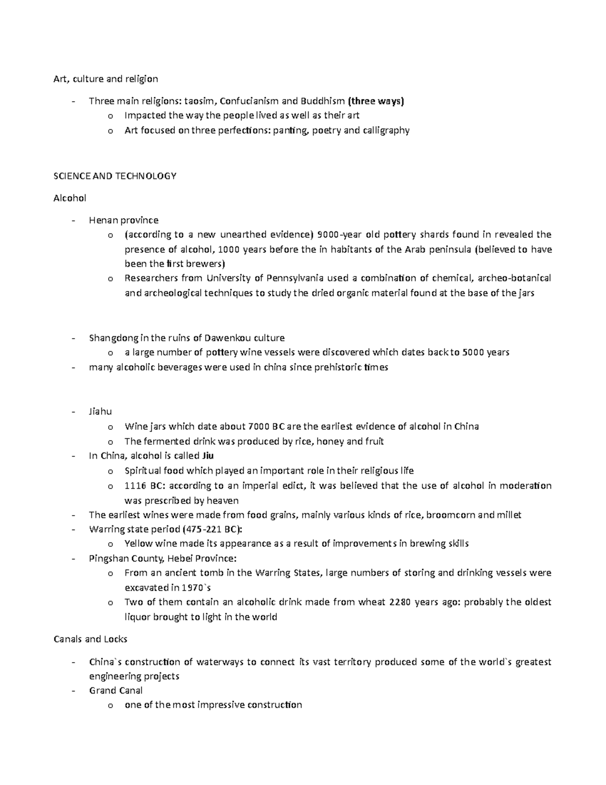 Ancient-china - Lecture notes about the subject - Art, culture and ...