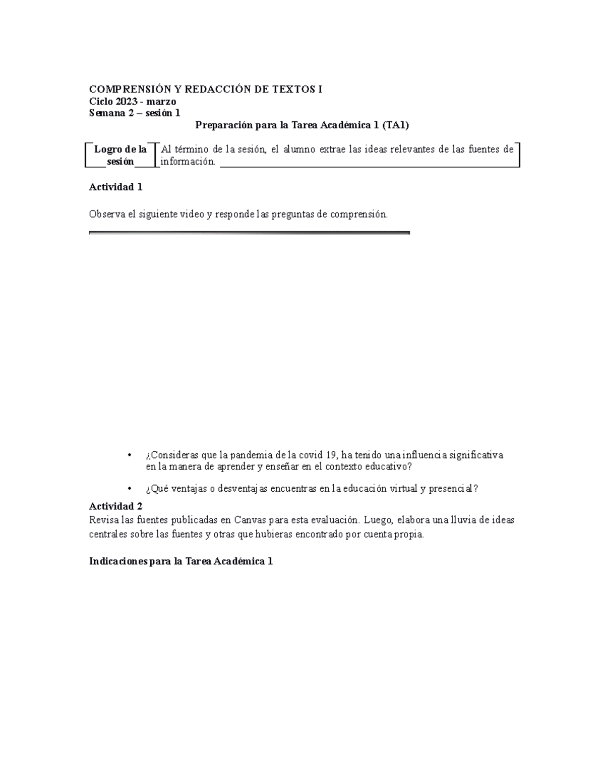 S02.s1-Preparación para la TA1 (material) 2023 marzo - COMPRENSIÓN Y REDACCIÓN DE TEXTOS I Ciclo ...