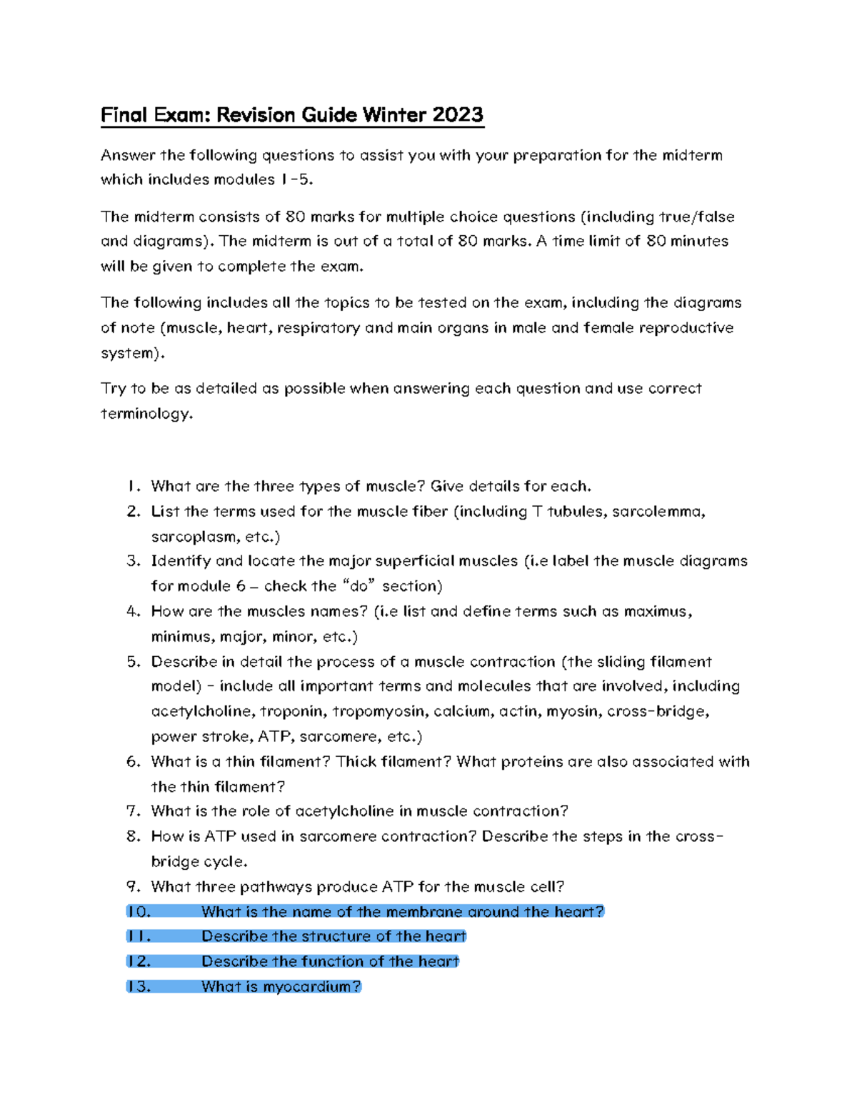 Biology final exam - module 6-10 - Final Exam: Revision Guide Winter ...