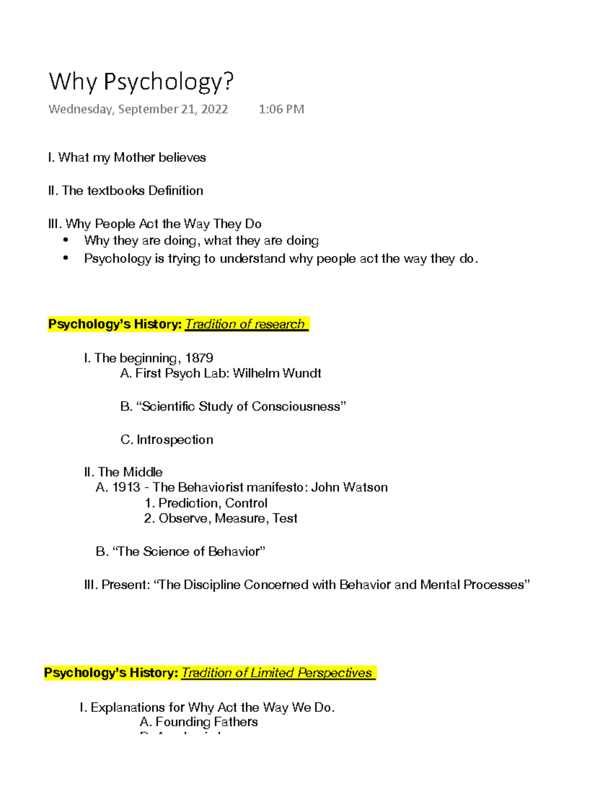 Why Psychology - I. What my Mother believes II. The textbooks ...