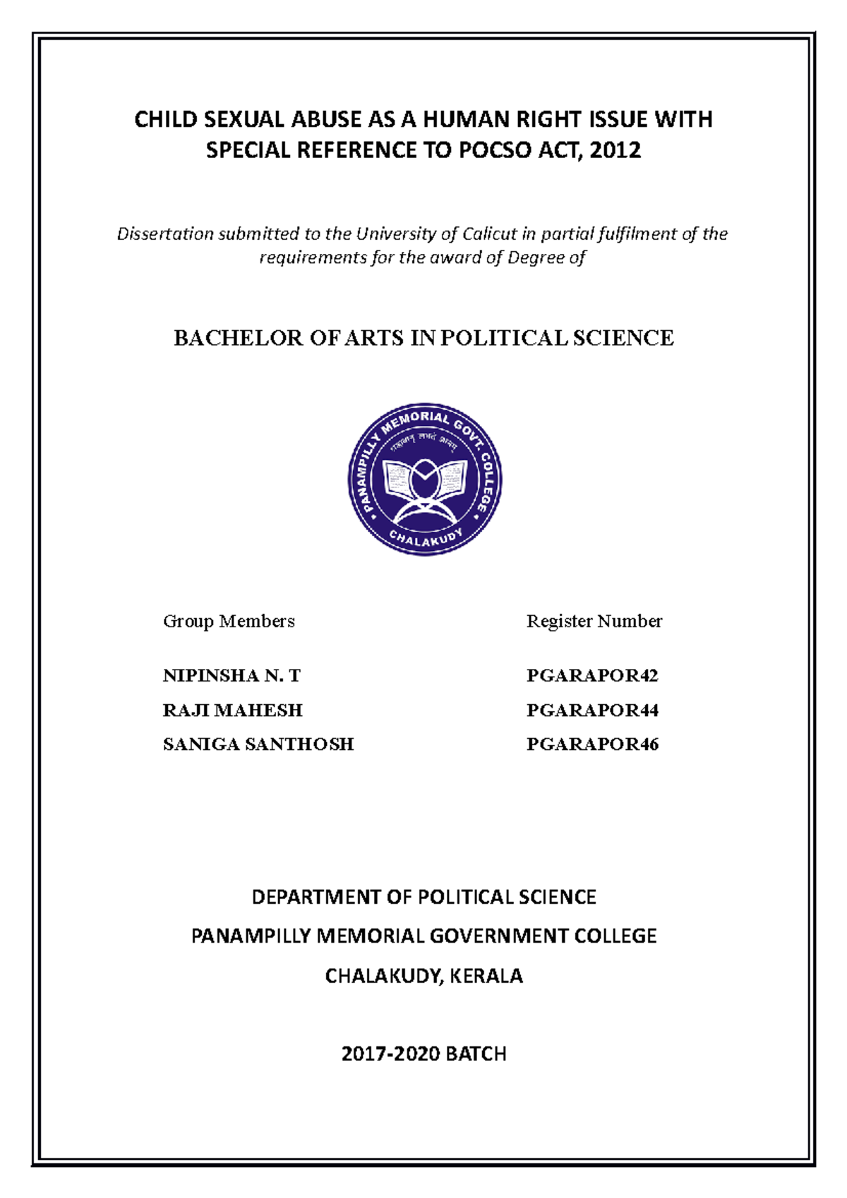 POCSO ACT SHORT ANALYSIS - CHILD SEXUAL ABUSE AS A HUMAN RIGHT ISSUE ...