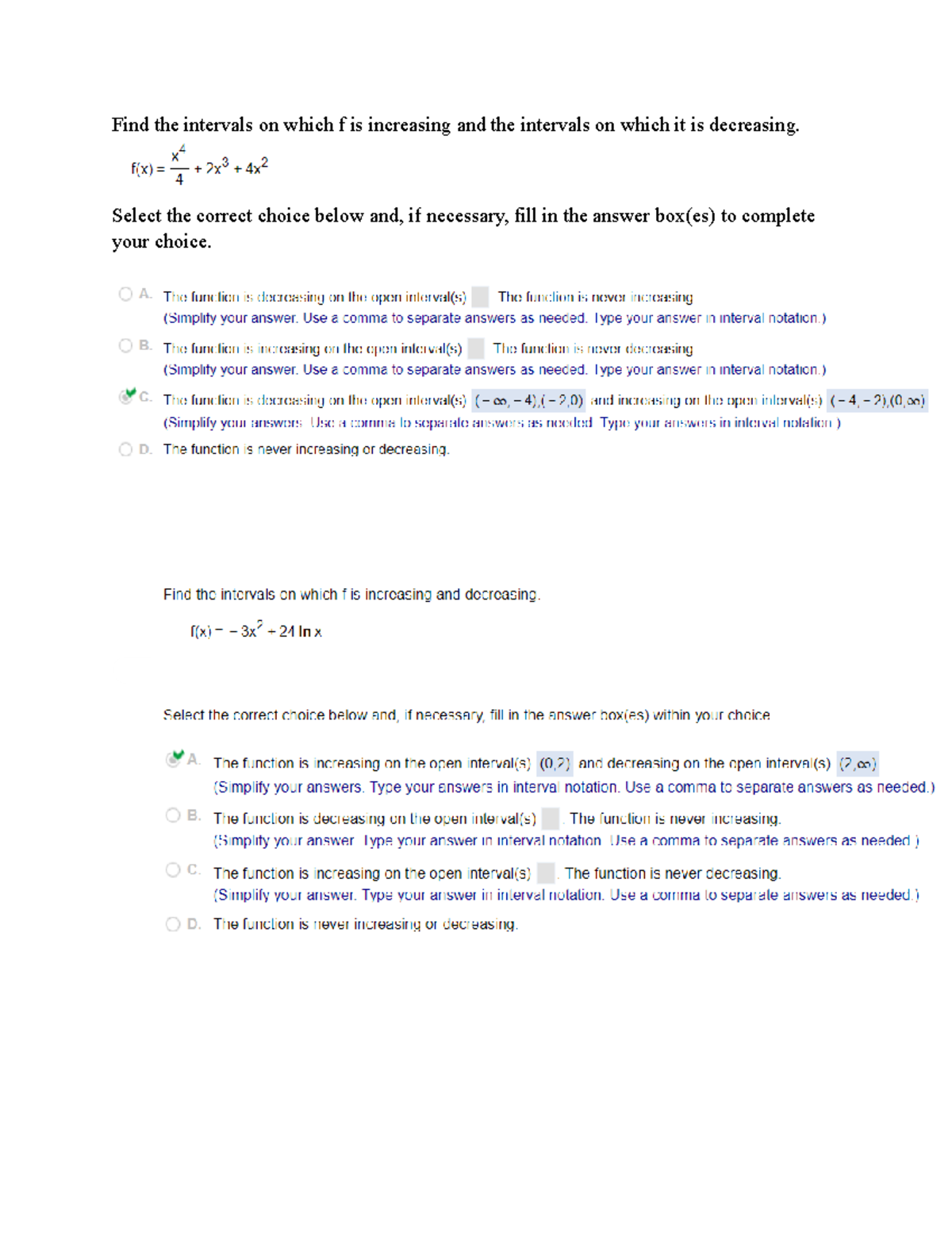 HW Section 14 - Teach by Prof.Weidong-Chen - Find the intervals on which f is increasing and the ...