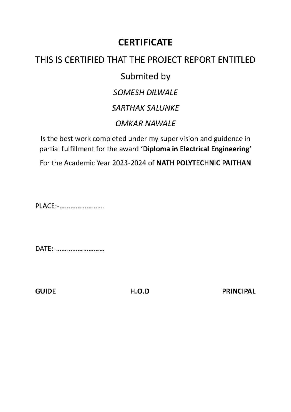 Certi EST Somesh 2 - Bachleour of science - CERTIFICATE THIS IS ...