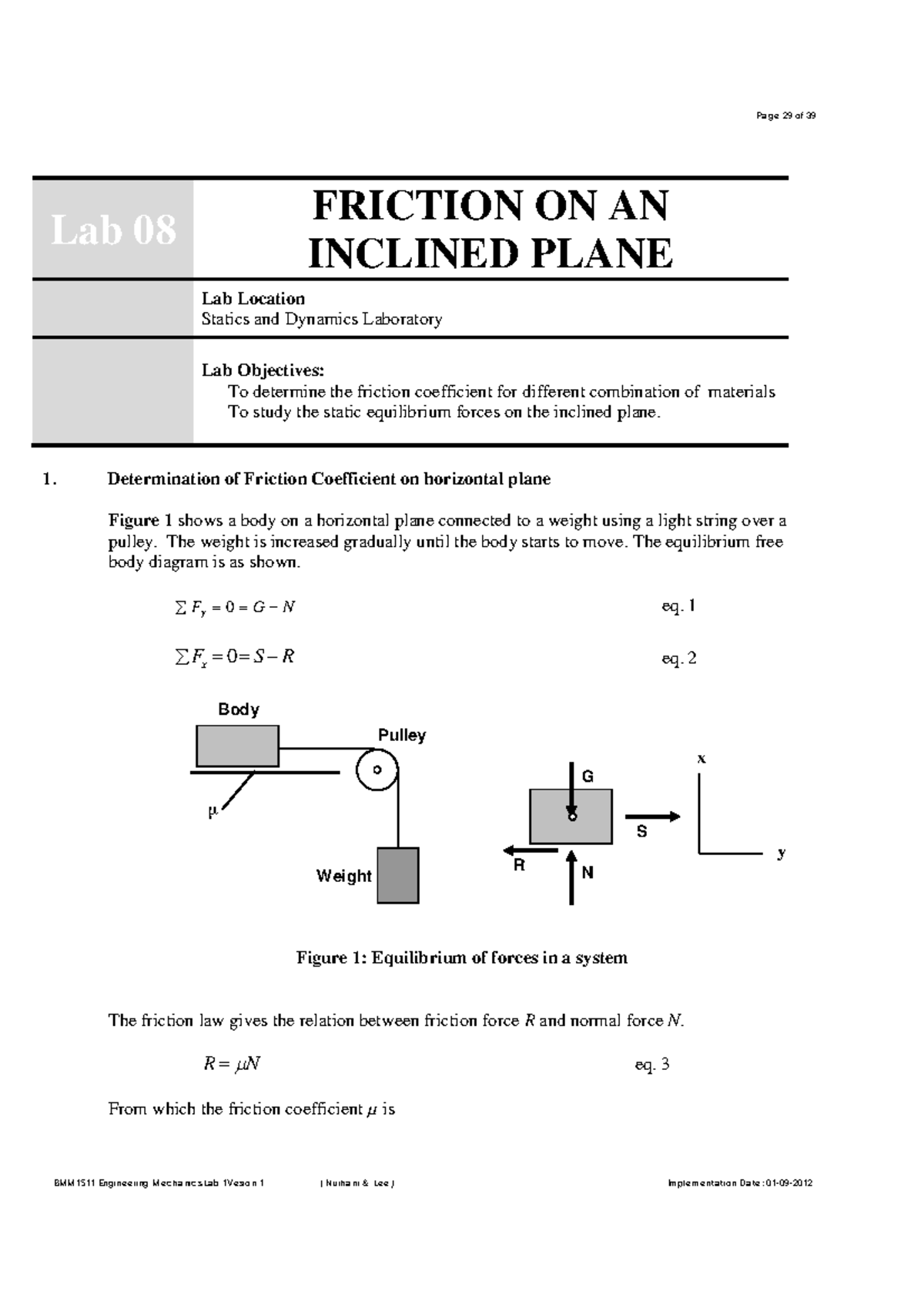 Lab Sheets BMM 1511 - Page 29 of 39 FRICTION ON AN INCLINED PLANE Lab ...
