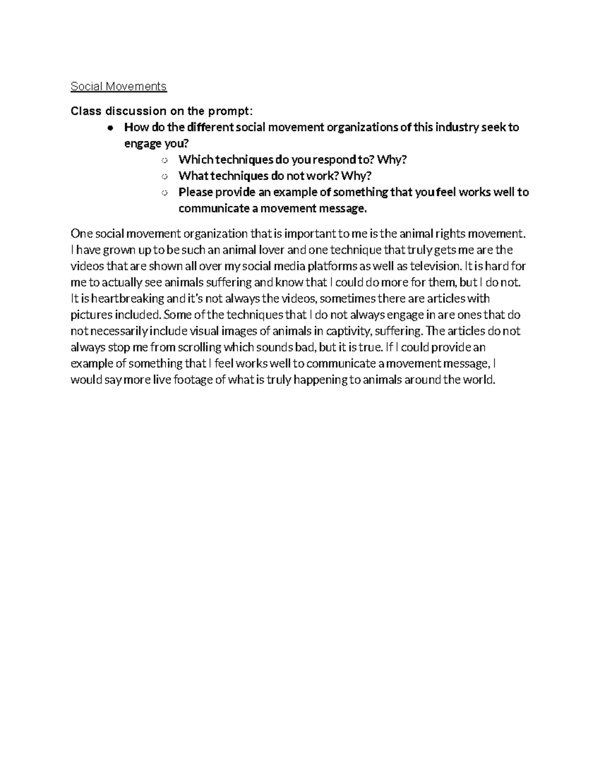 SOC 1010 Social Movements - Social Movements Class discussion on the ...