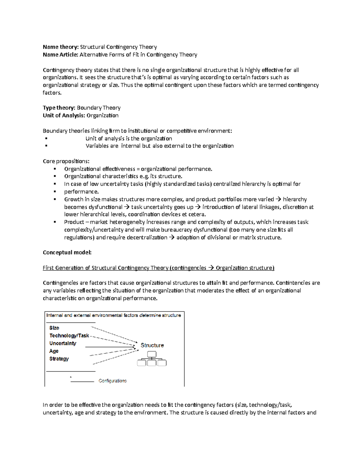 Uitwerking SCT - Samenvatting Organization Theory - Name theory ...