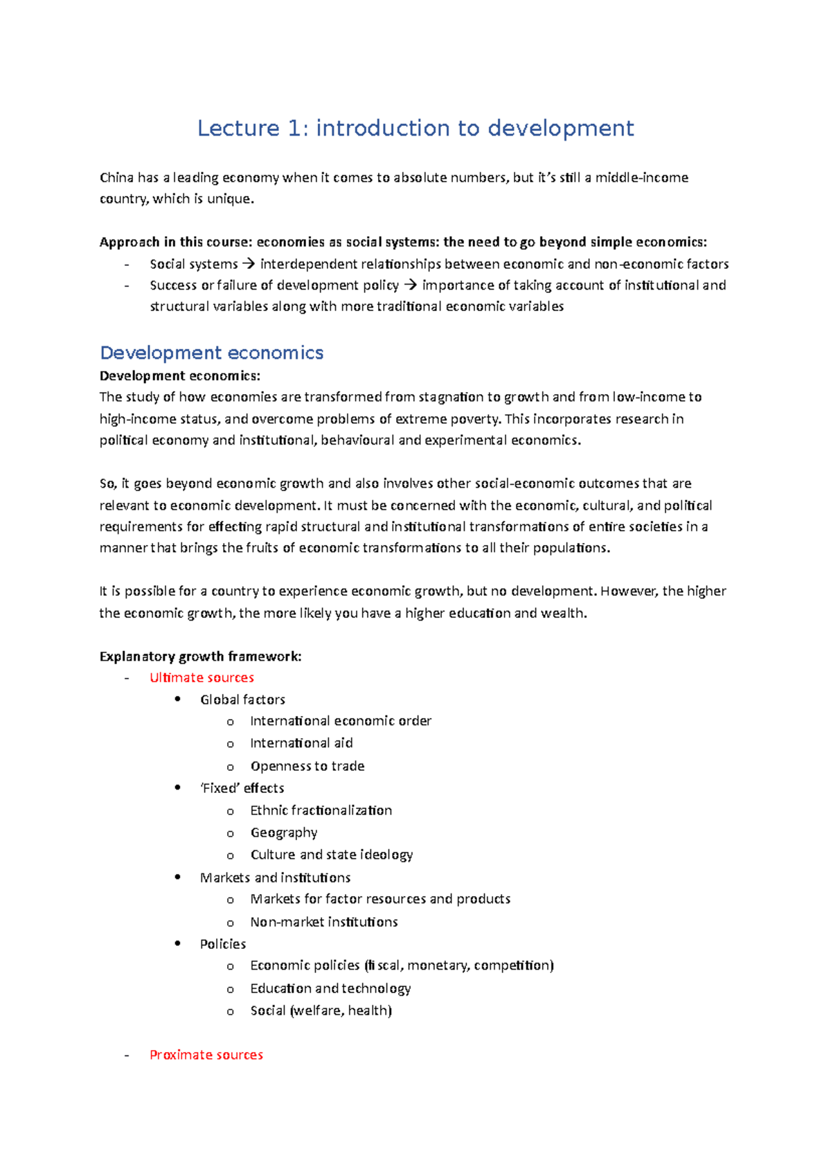 Global Development Studies - Lecture 1: introduction to development ...