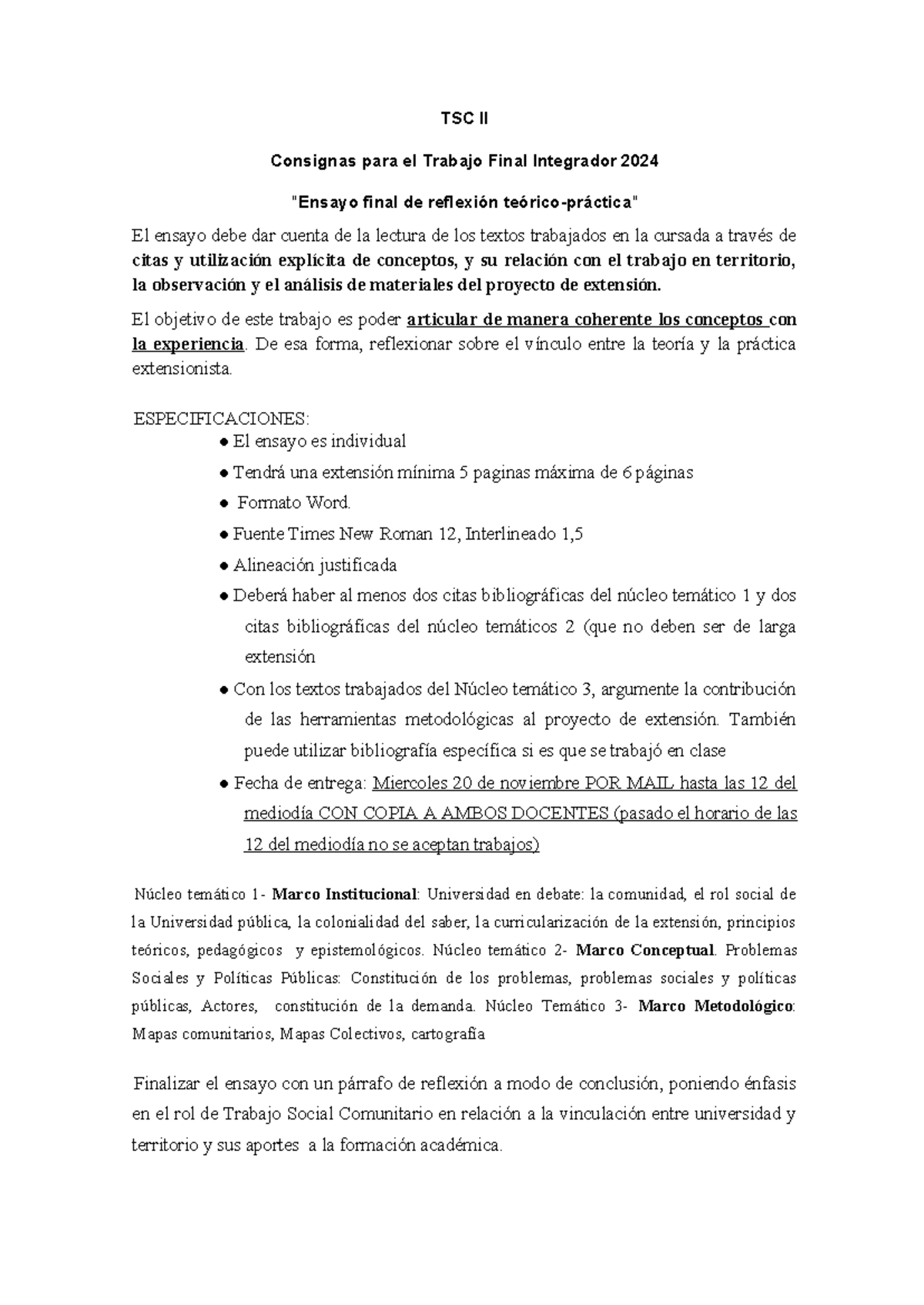 TFI 2024 TSC II 2DO Cuatrim. c7 - TSC II Consignas para el Trabajo Final Integrador 202 4 - Studocu