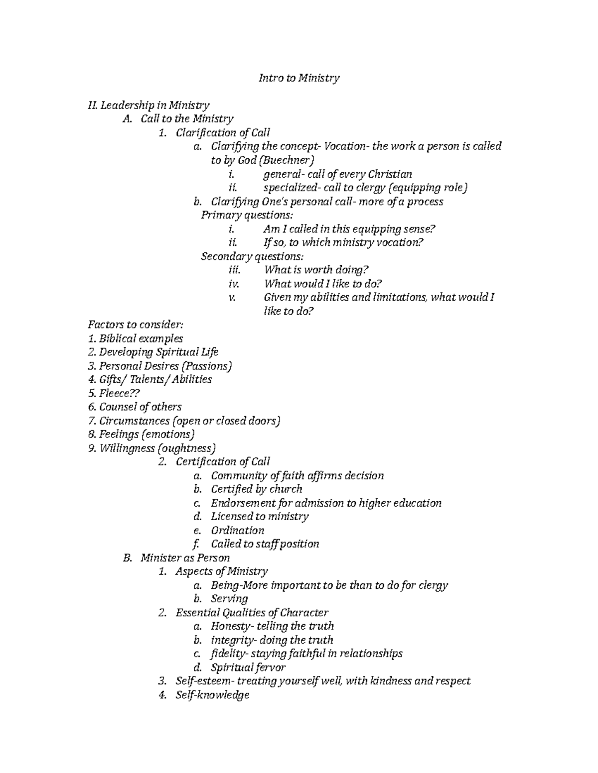 Intro to Ministry 3 - Dr. Basden class notes - Intro to Ministry II ...