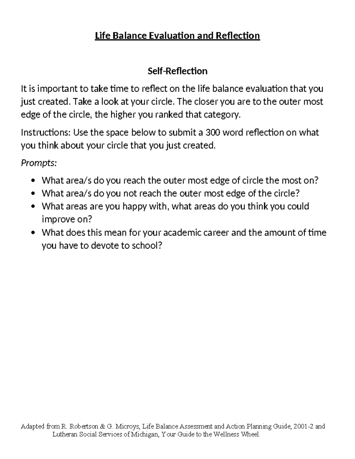 W2 Life Balance Reflection Bailey Ashton - Life Balance Evaluation and ...