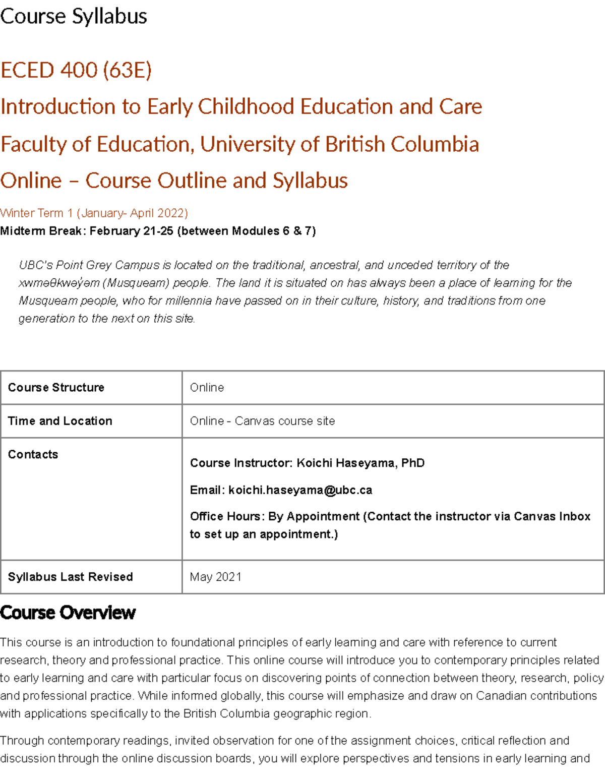 Course Syllabus ECED 400 (63E) - Course Syllabus ECED 400 (63E ...