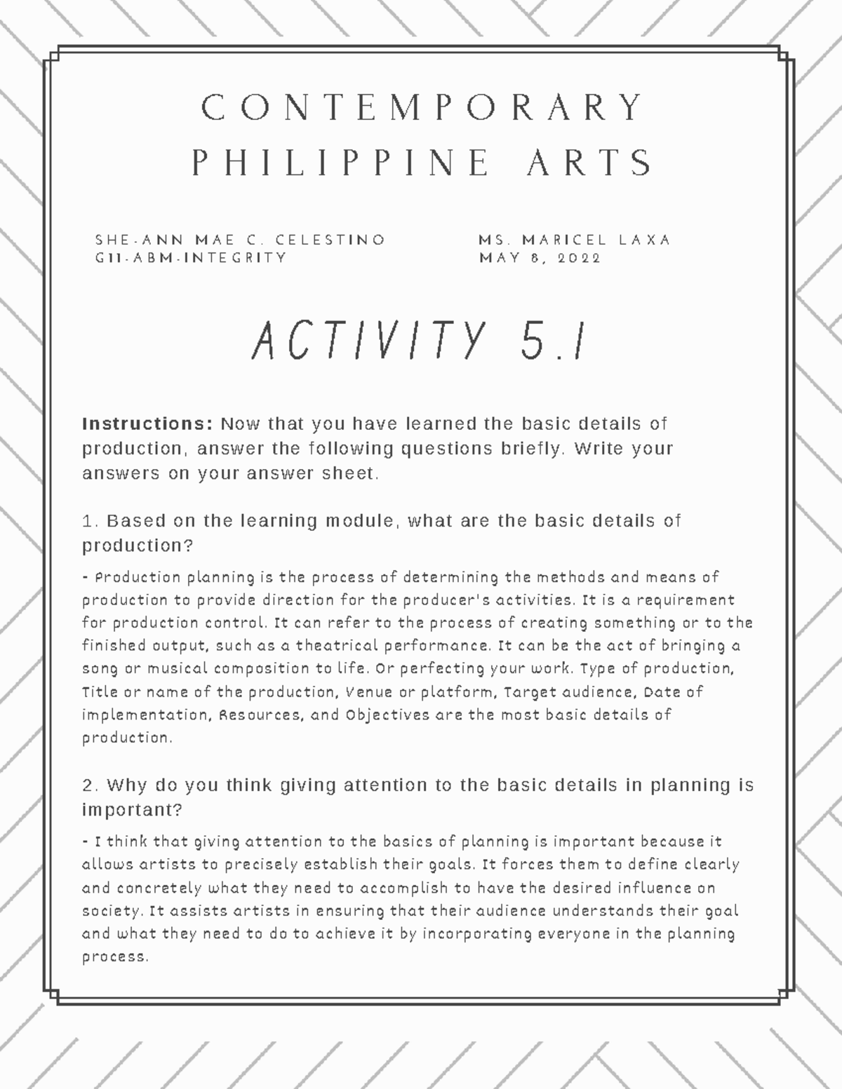 Celestino– CPAR – Activity 5 - C O N T E M P O R A R Y P H I L I P P I ...