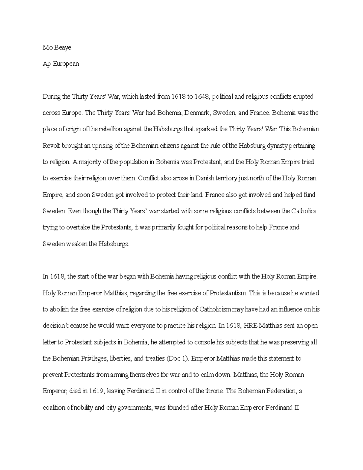 DBQ - Google Docs - dbq - Mo Beaye Ap European During the Thirty Years ...