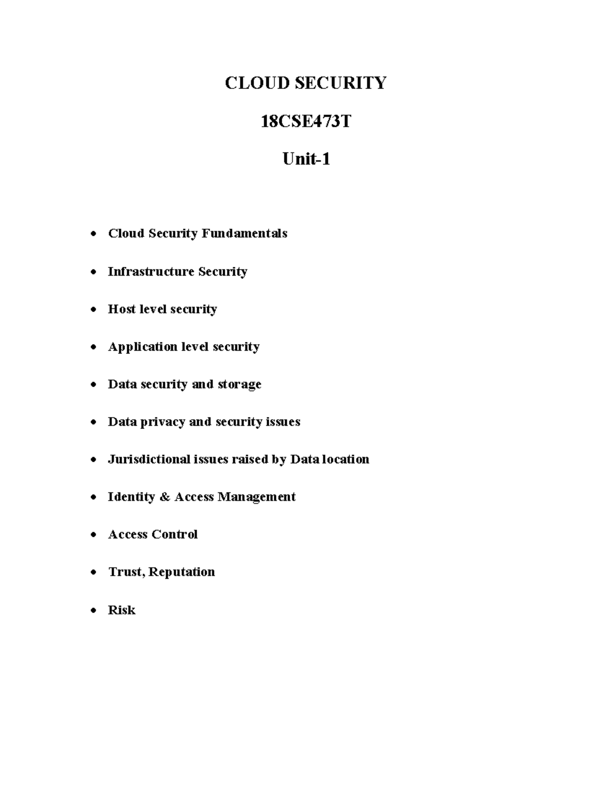 Cloud Security Notes Unit-1 - CLOUD SECURITY 18CSE473T Unit- Cloud ...