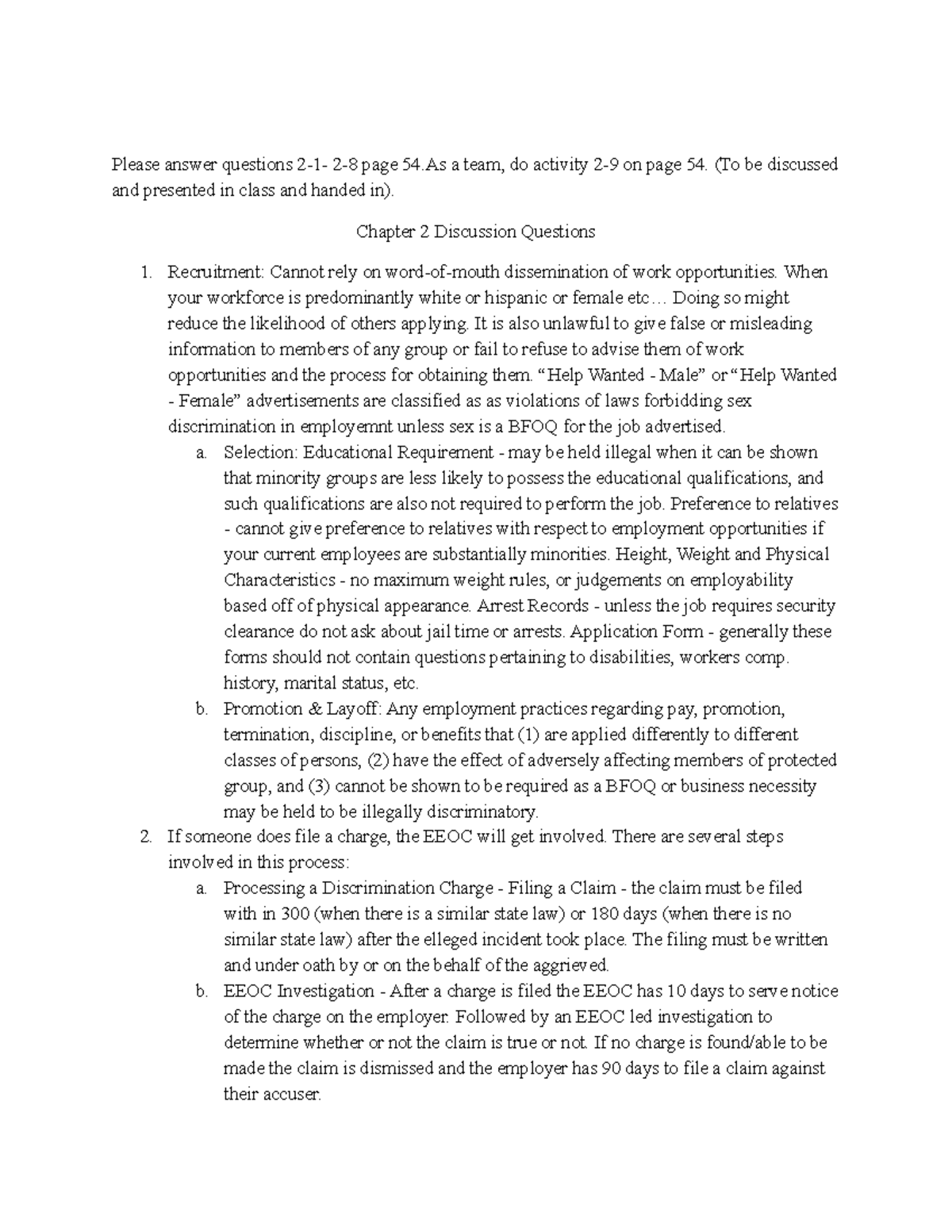 MGT 410 HW1 - homework assignment 10 - Please answer questions 2-1- 2-8 page 54 a team, do ...