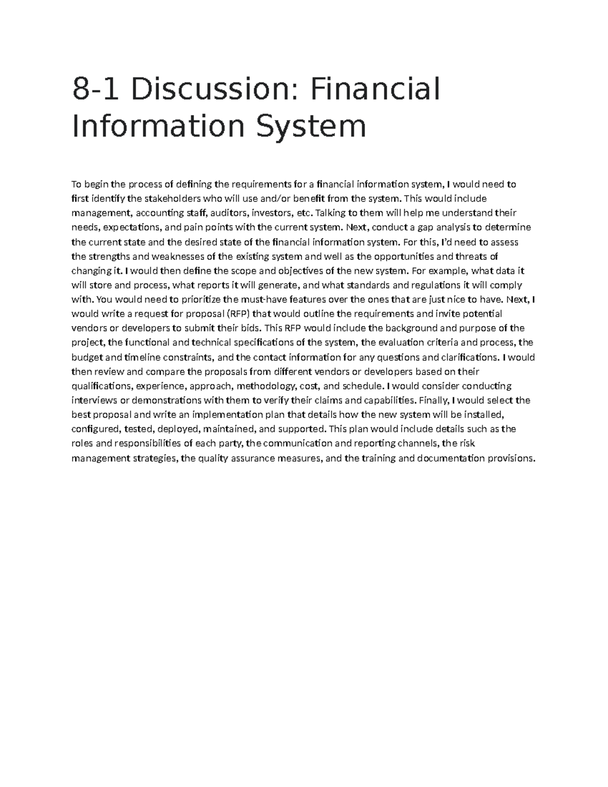 Acc 340 8-1 discussion - 8-1 Discussion: Financial Information System ...