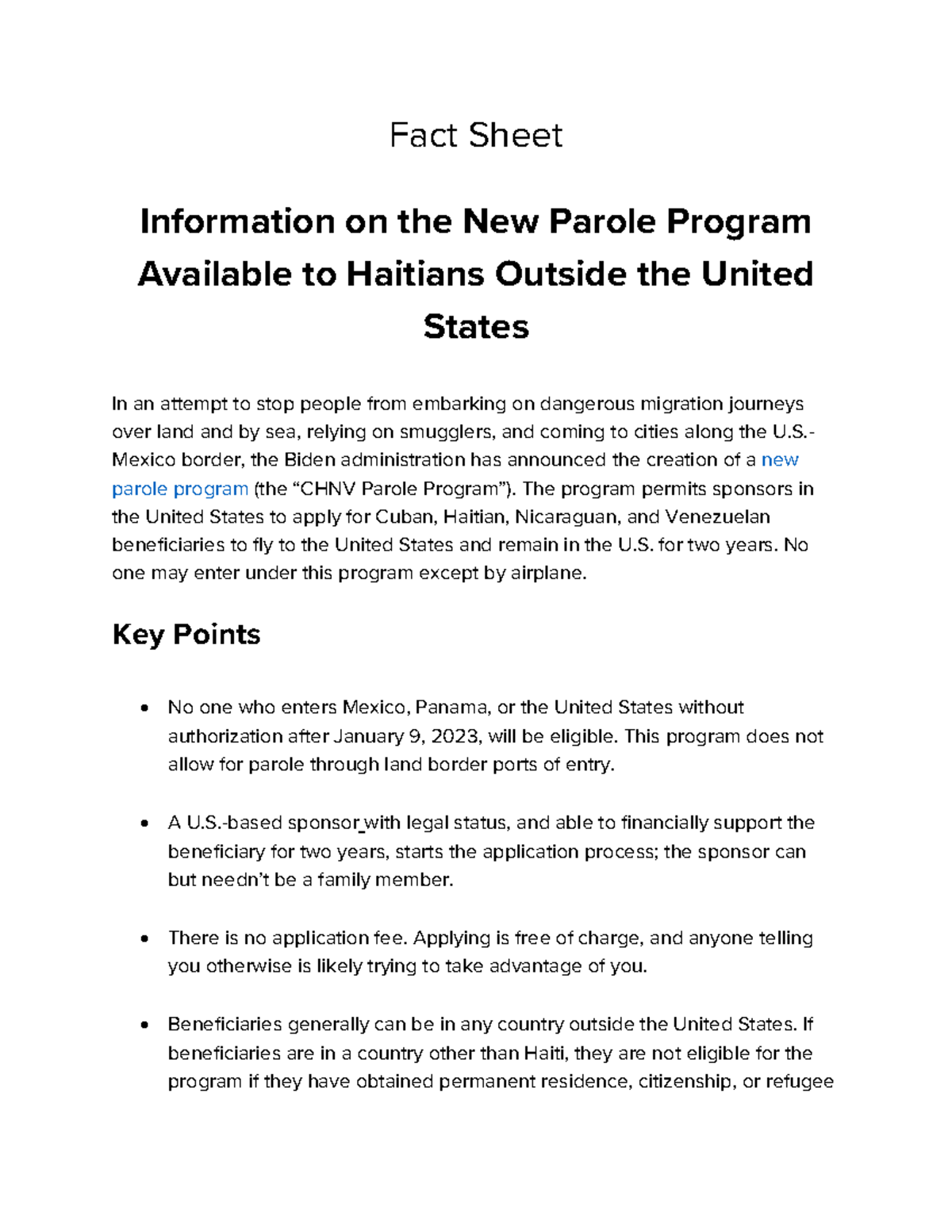Parole Program - bueno - Fact Sheet Information on the New Parole ...