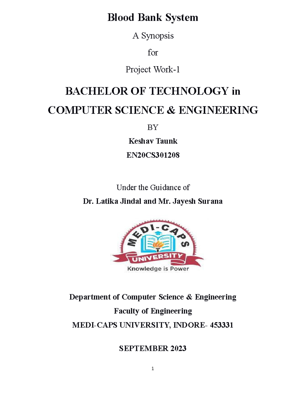 Synopsis BBS - Blood Bank System A Synopsis for Project Work- BACHELOR ...