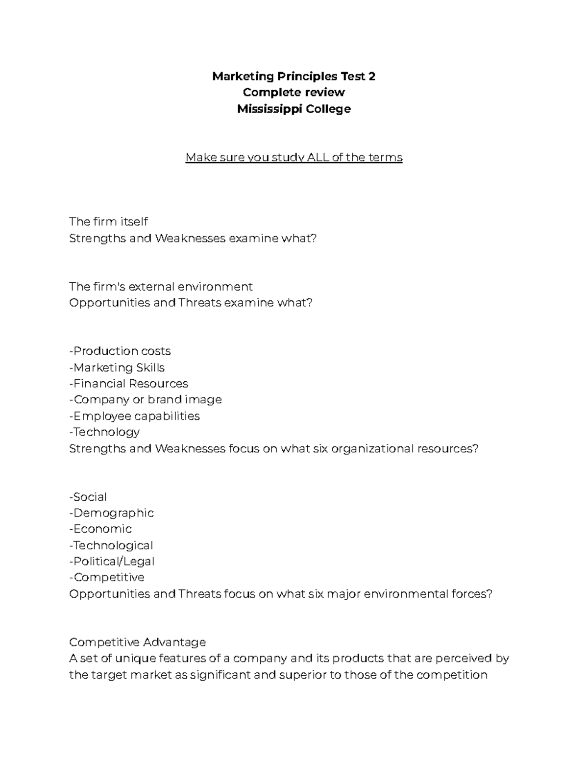 Marketing Principles Test 2 -Speciûc -Measurable -Attainable -Relevant ...