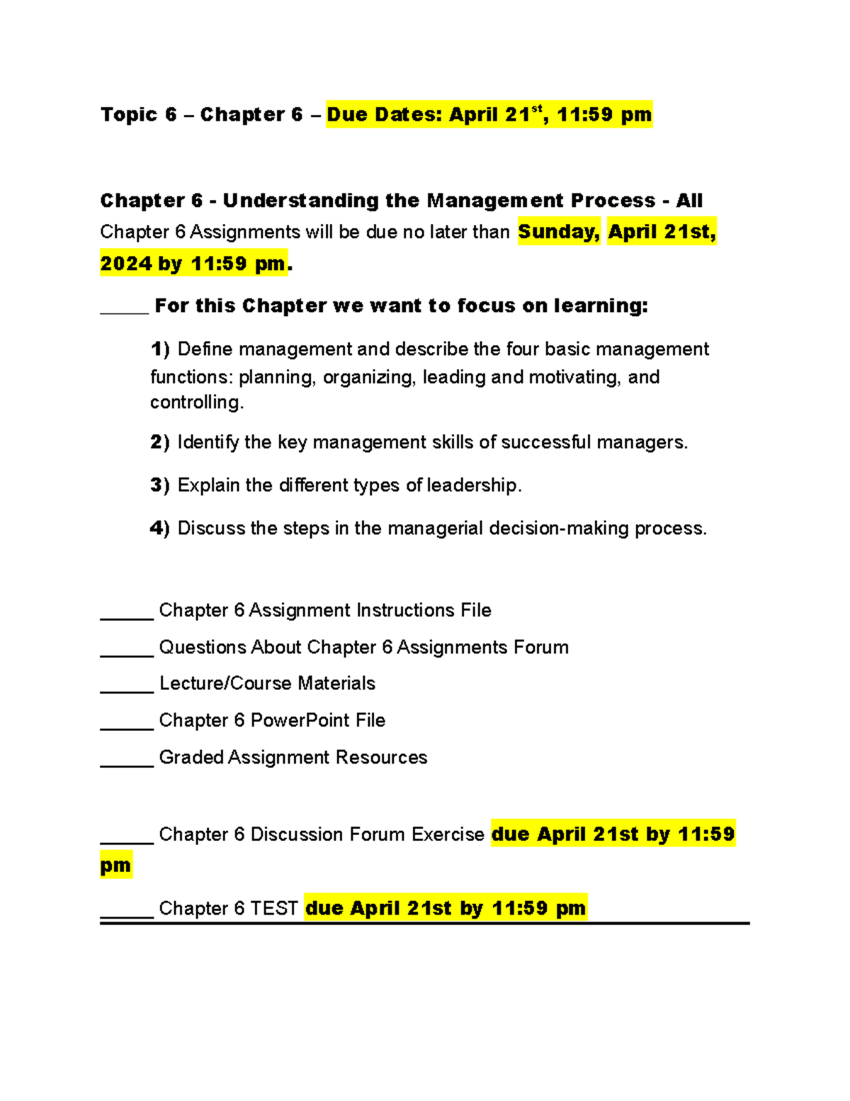 Ch 6 Intructor PPt Slides - Topic 6 – Chapter 6 – Due Dates: April 21 ...