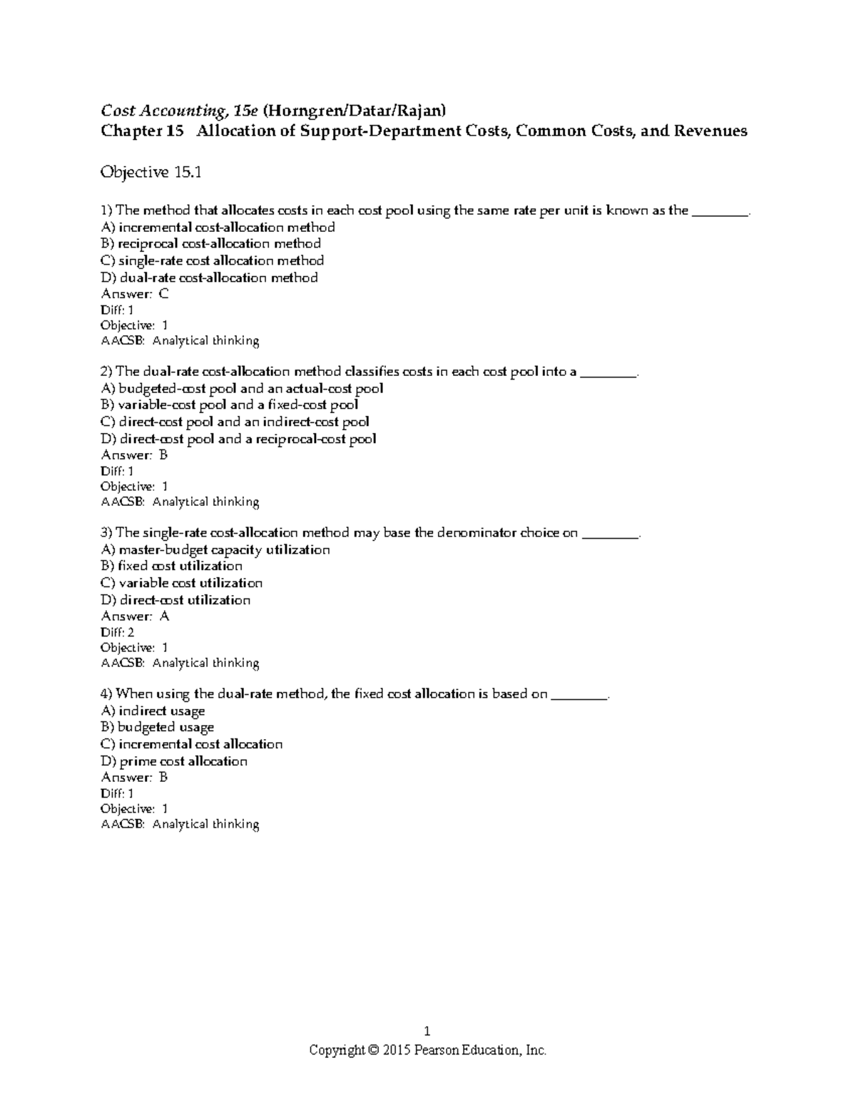 Cost accounting test bank chapter 15 - Cos tAc c ount i ng,15e( Hor ngr ...