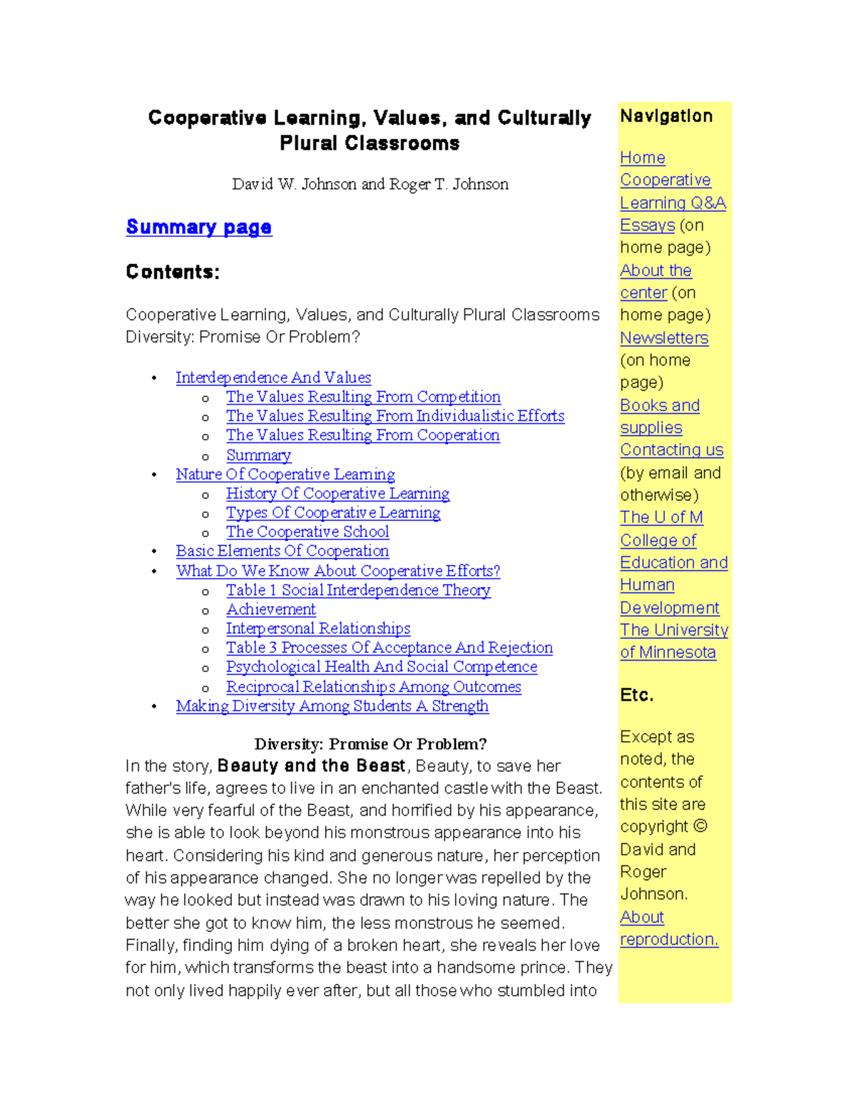 Johnson Cooperative Learning - Cooperative Learning, Values, and ...