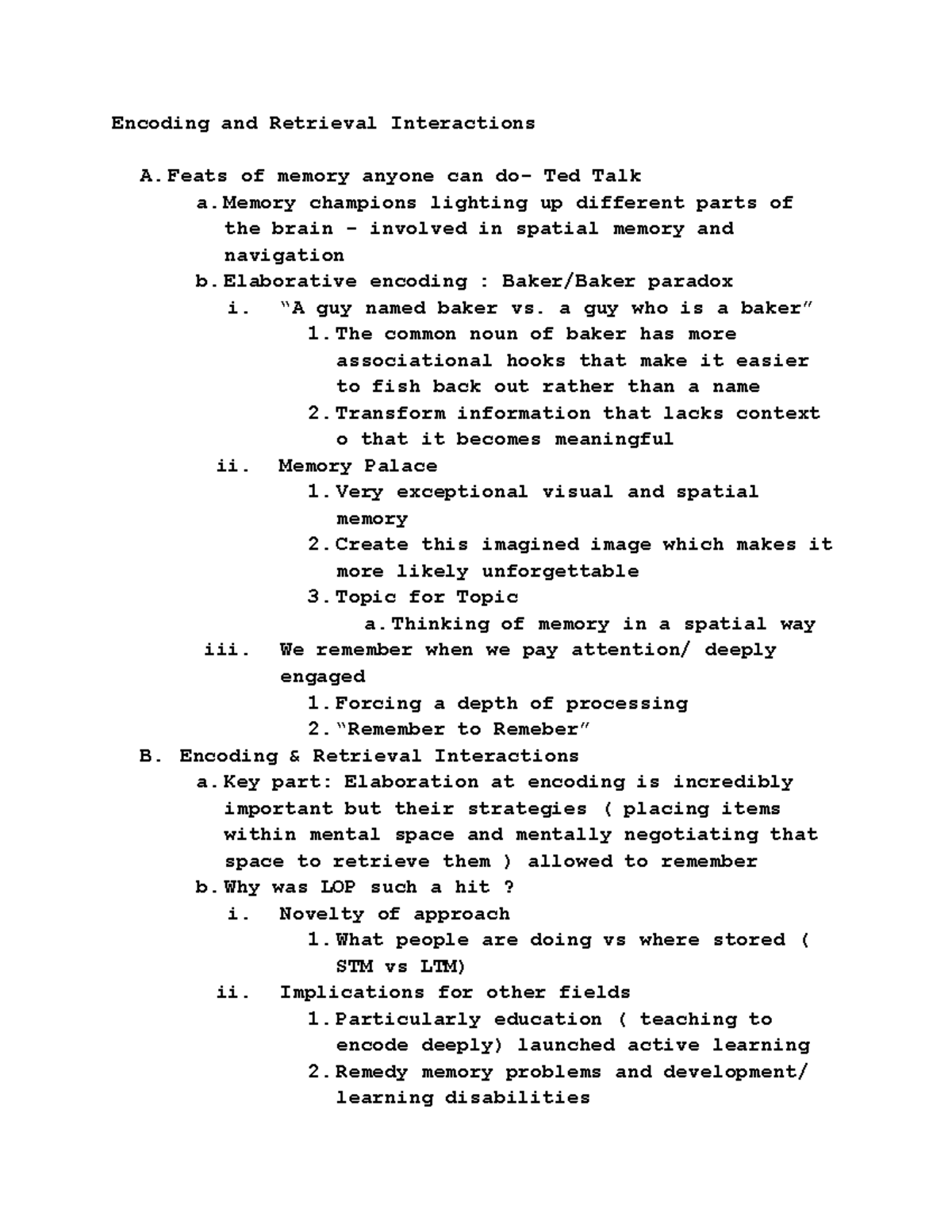 Exam 3 Lecture Notes Encoding And Retrieval Interactions A Feats Of Memory Anyone Can Do 2028