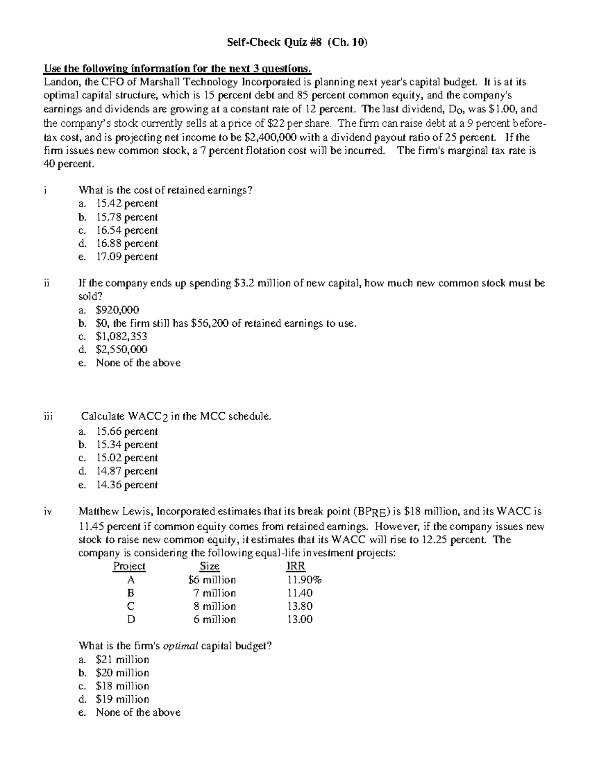 Self-Check Quiz #8 (Ch. 10) - Self-Check Quiz # 8 (Ch. 10 ) Use the ...