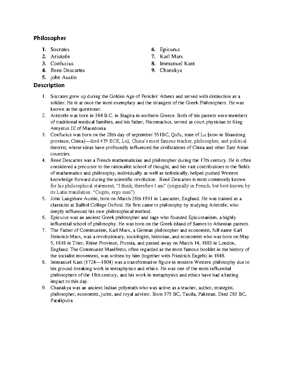 Philosophy ELS - rwtwtrw - Philosopher 1. Socrates 2. Aristotle 3 ...