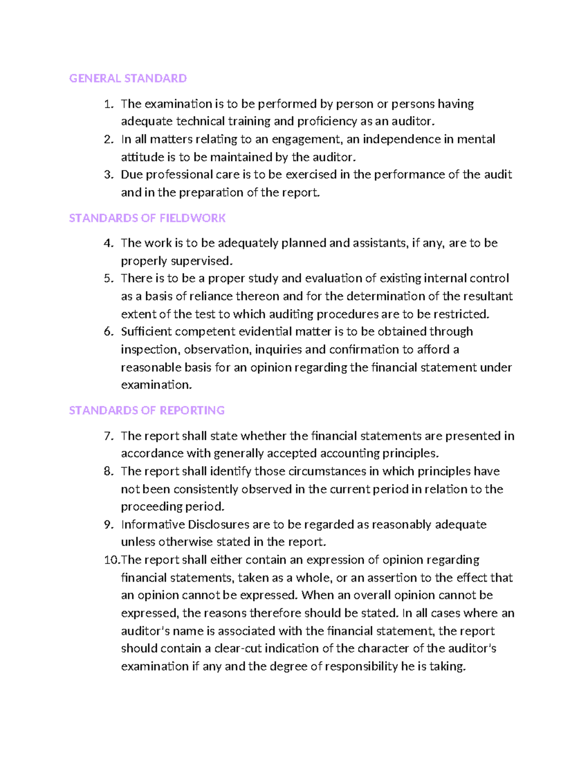 GAAS Table - GENERAL STANDARD The examination is to be performed by ...