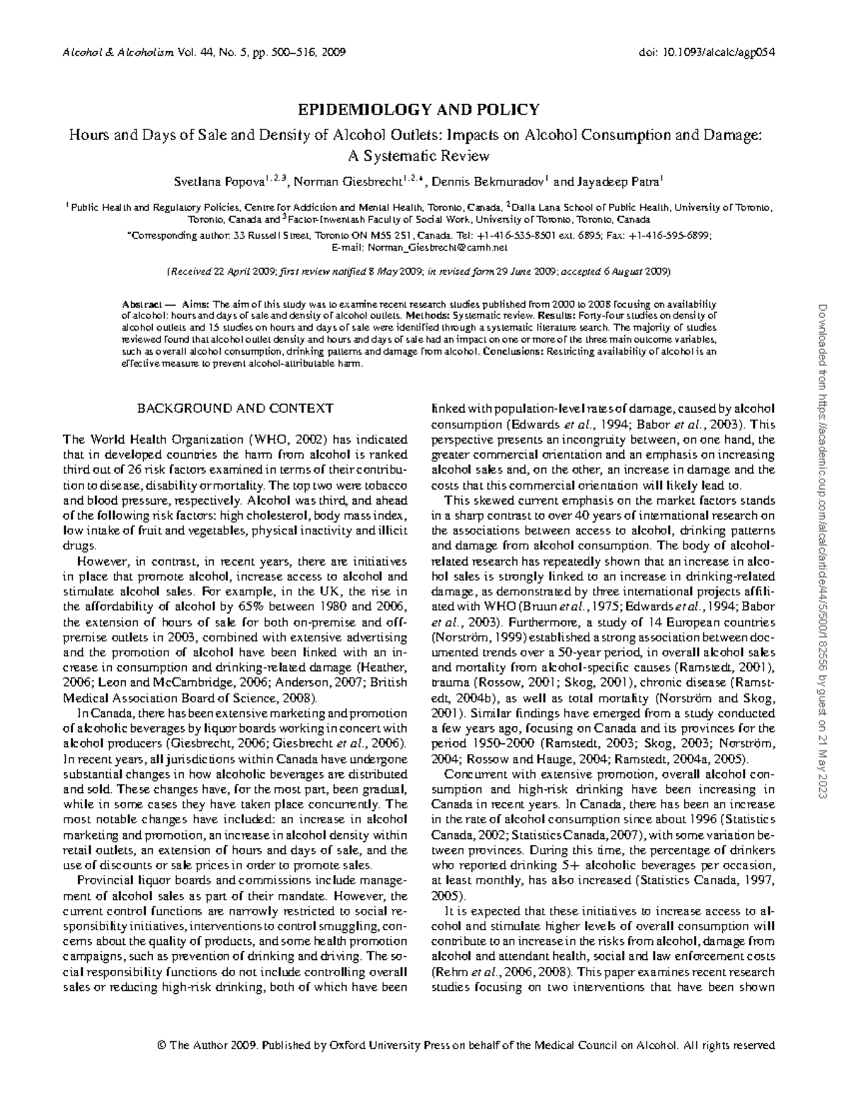 Alcohol and Alcoholism Journal Article - Alcohol & Alcoholism Vol. 44 ...