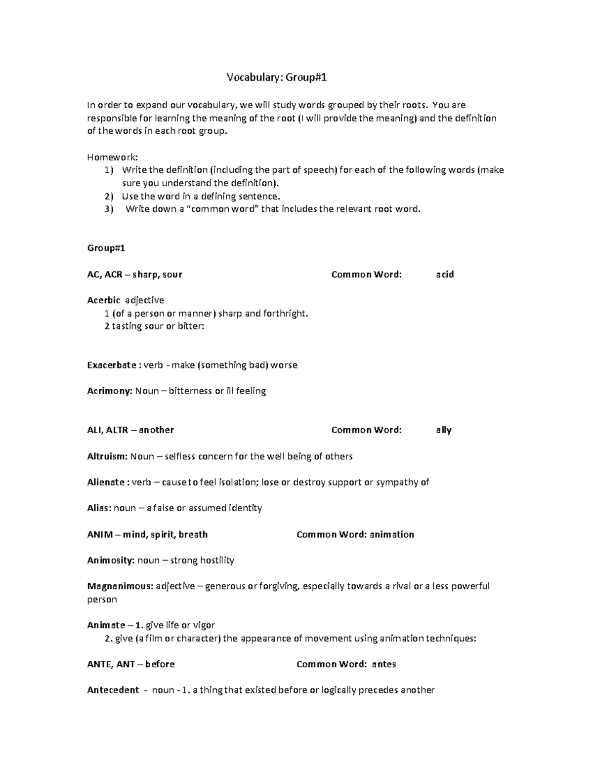 American Literature Vocabulary - Vocabulary: Group# In order to expand ...