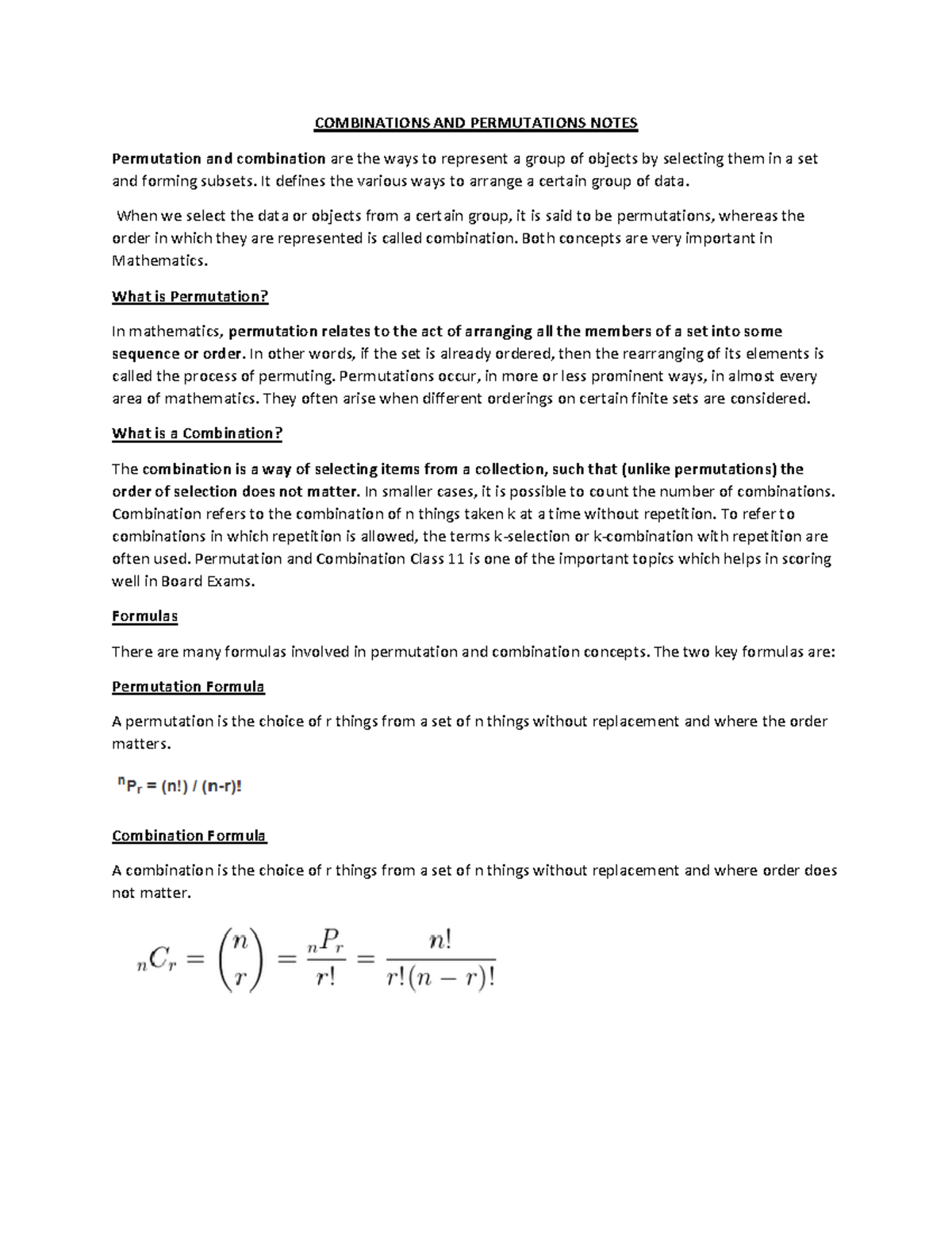 Combinations AND Permutations Notes-3 - COMBINATIONS AND PERMUTATIONS ...