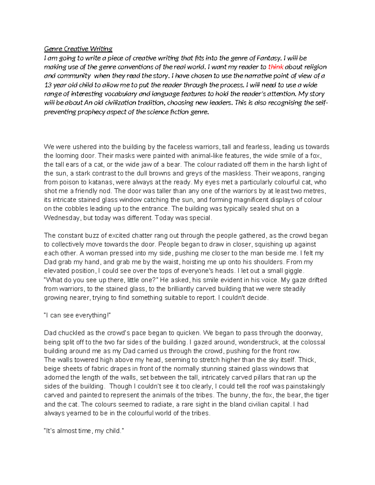 The animal masks - meow - Genre Creative Writing I am going to write a ...