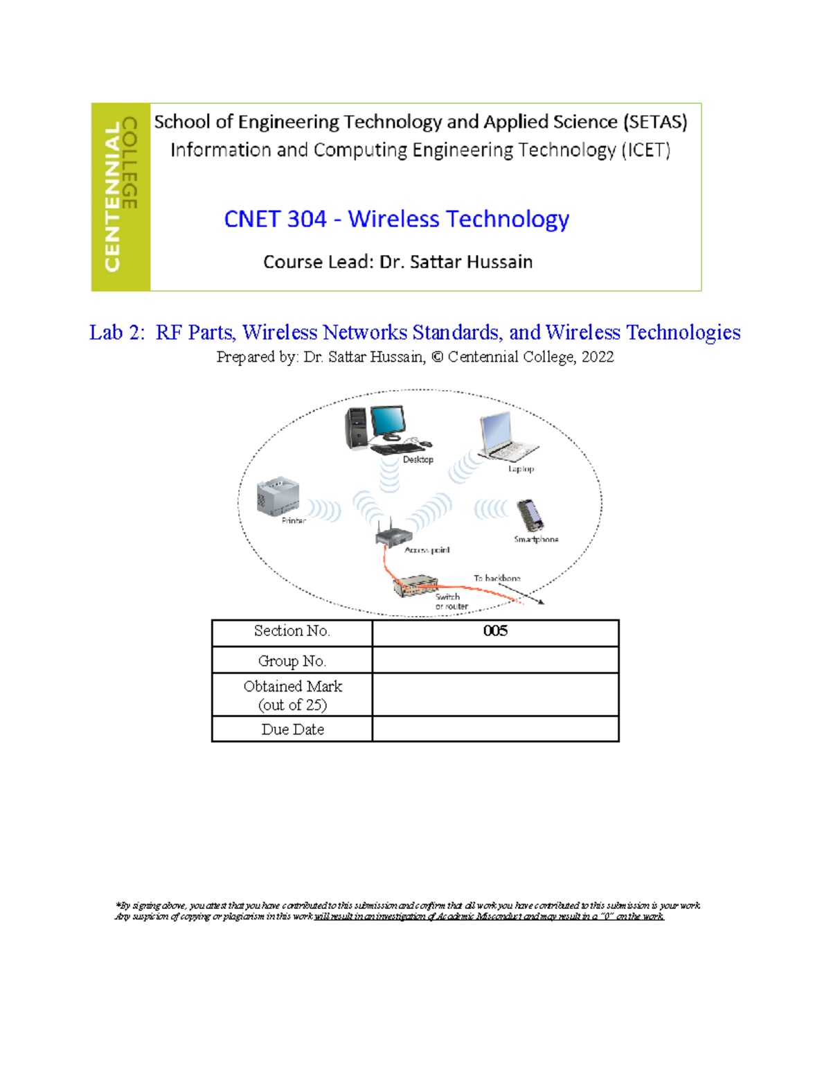 CNET304 Lab 2 RF Parts (full mark) - Lab 2: RF Parts, Wireless Networks Standards, and Wireless ...