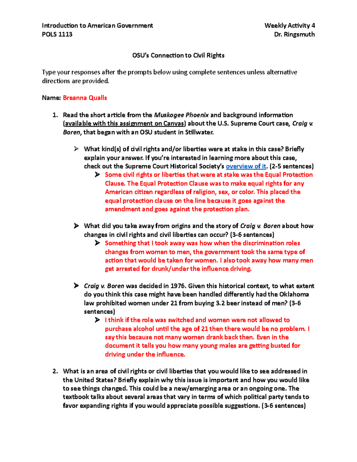 POLS- Weekly Assign. 4 - Introduction to American Government Weekly ...