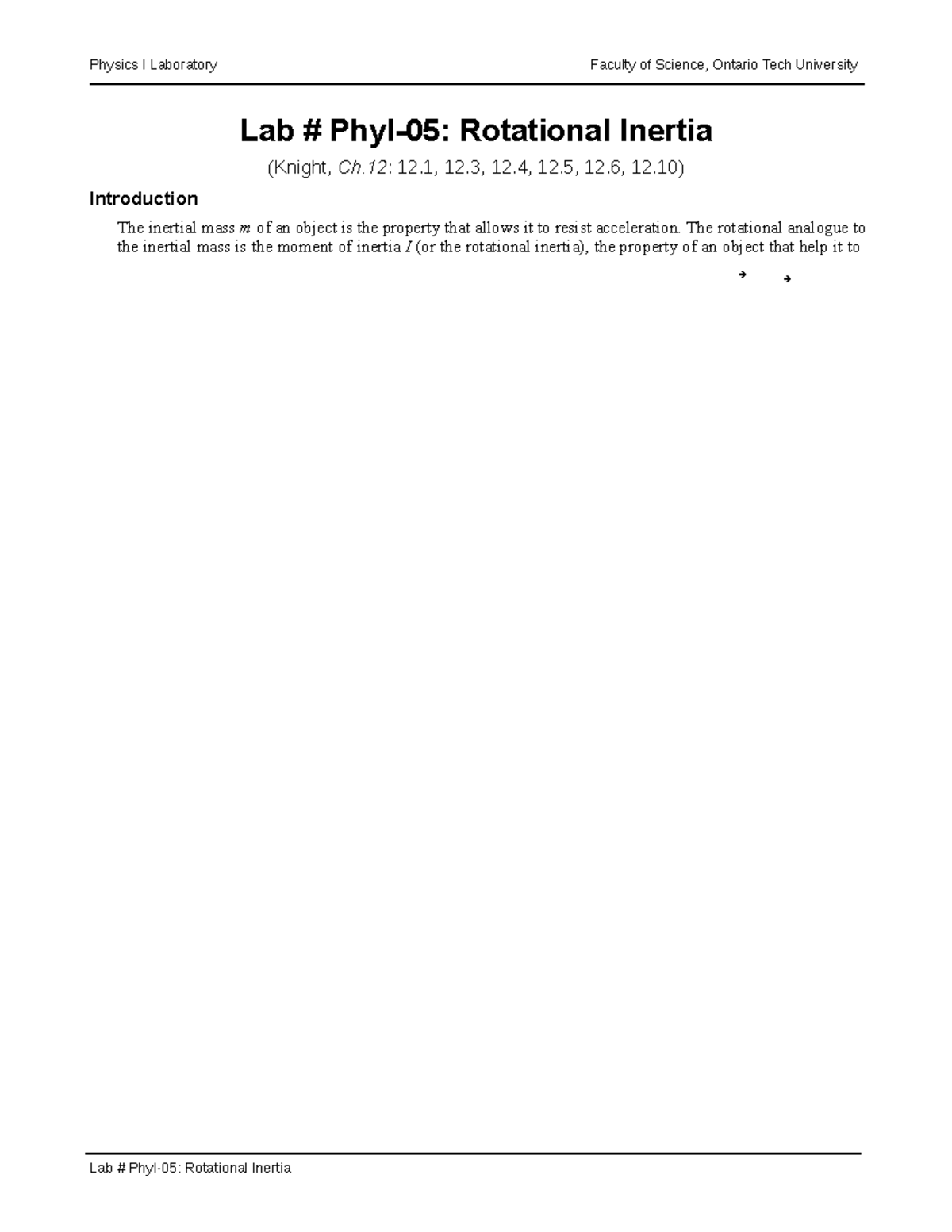 Rotational Inertia - Physics 1010U - Physics I Laboratory Faculty of ...