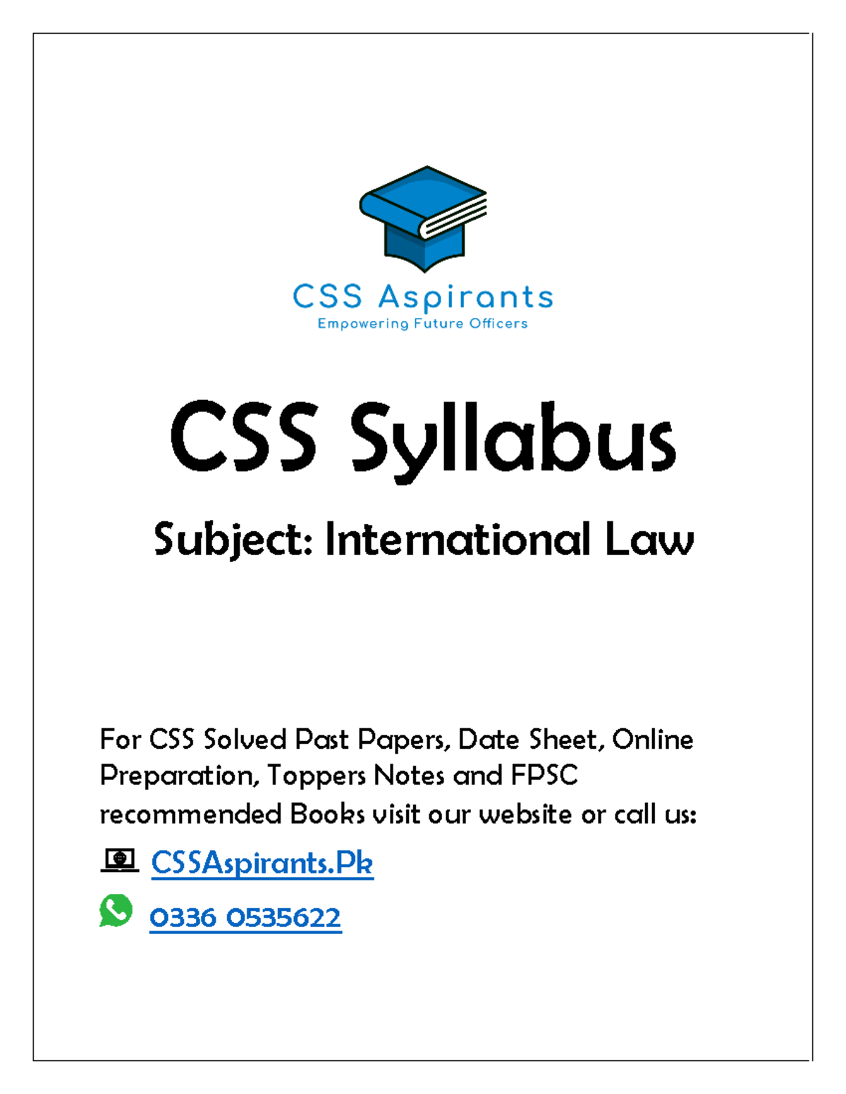 International Law CSS Syllabus - CSS Syllabus Subject: International ...