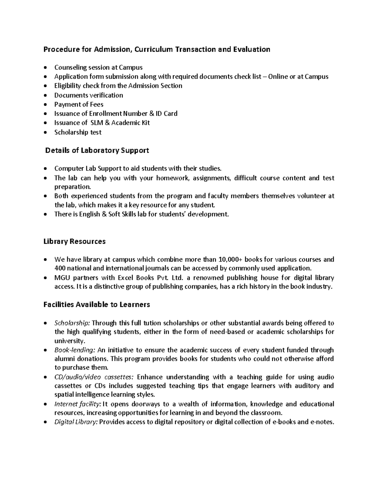 Procedure for Admission, Curriculum Transaction and Evaluation - The ...