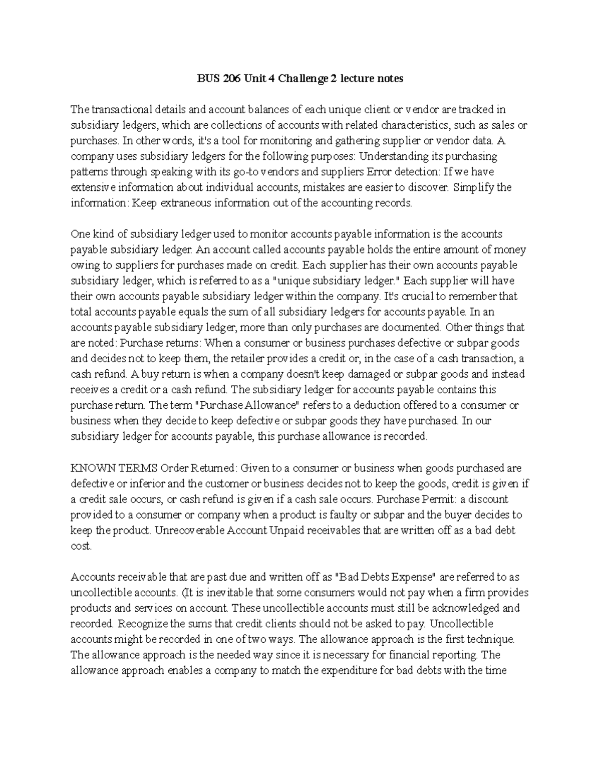 BUS 206 Unit 4 Challenge 2 lecture notes - BUS 206 Unit 4 Challenge 2 ...