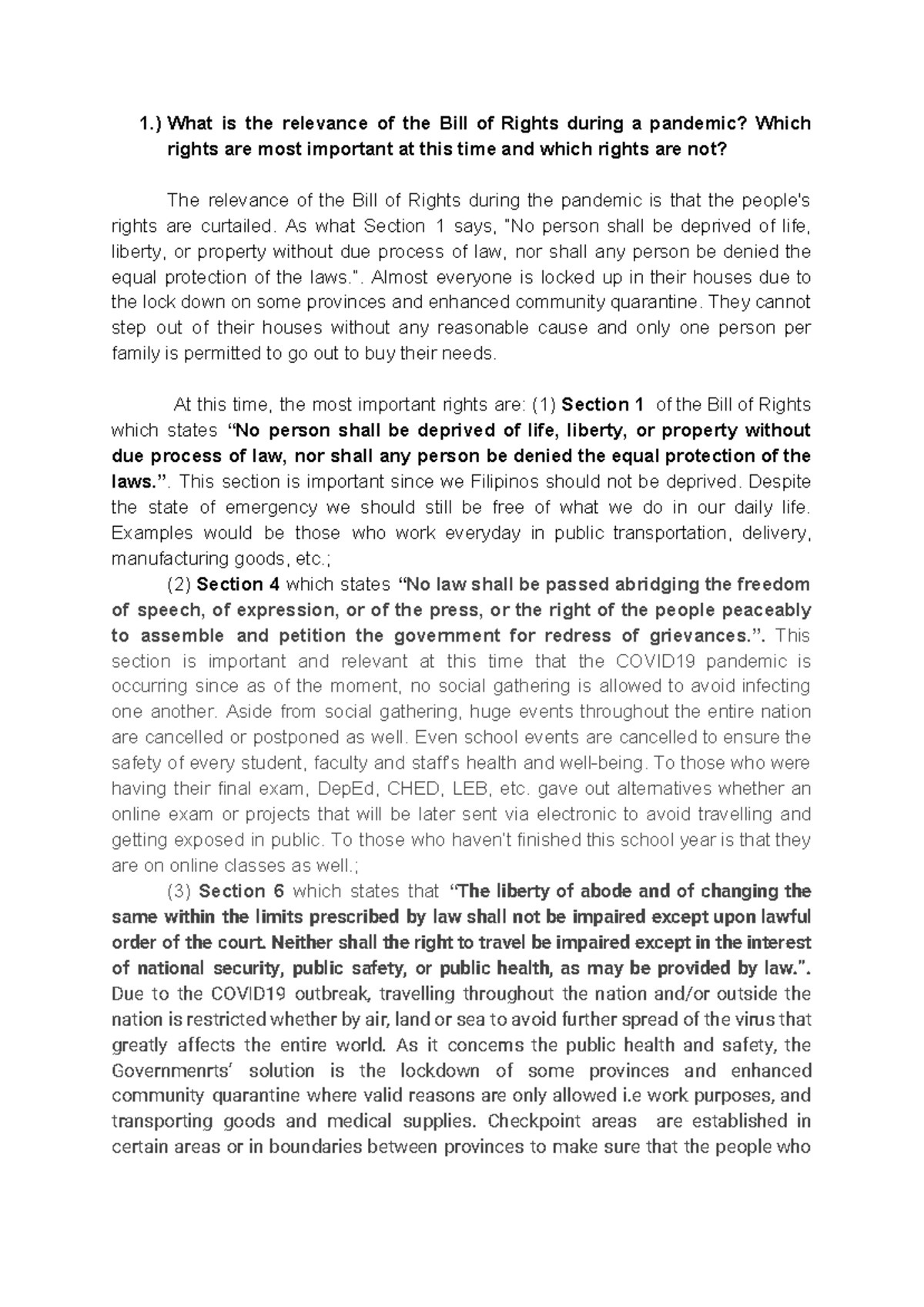 Reflection Paper- Consti LAW II - 1.) What is the relevance of the Bill ...