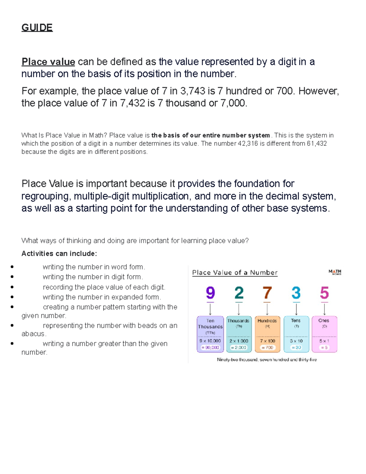 Lesson-plan-day1 - aaiiiggghhhhtttt - GUIDE Place value can be defined ...