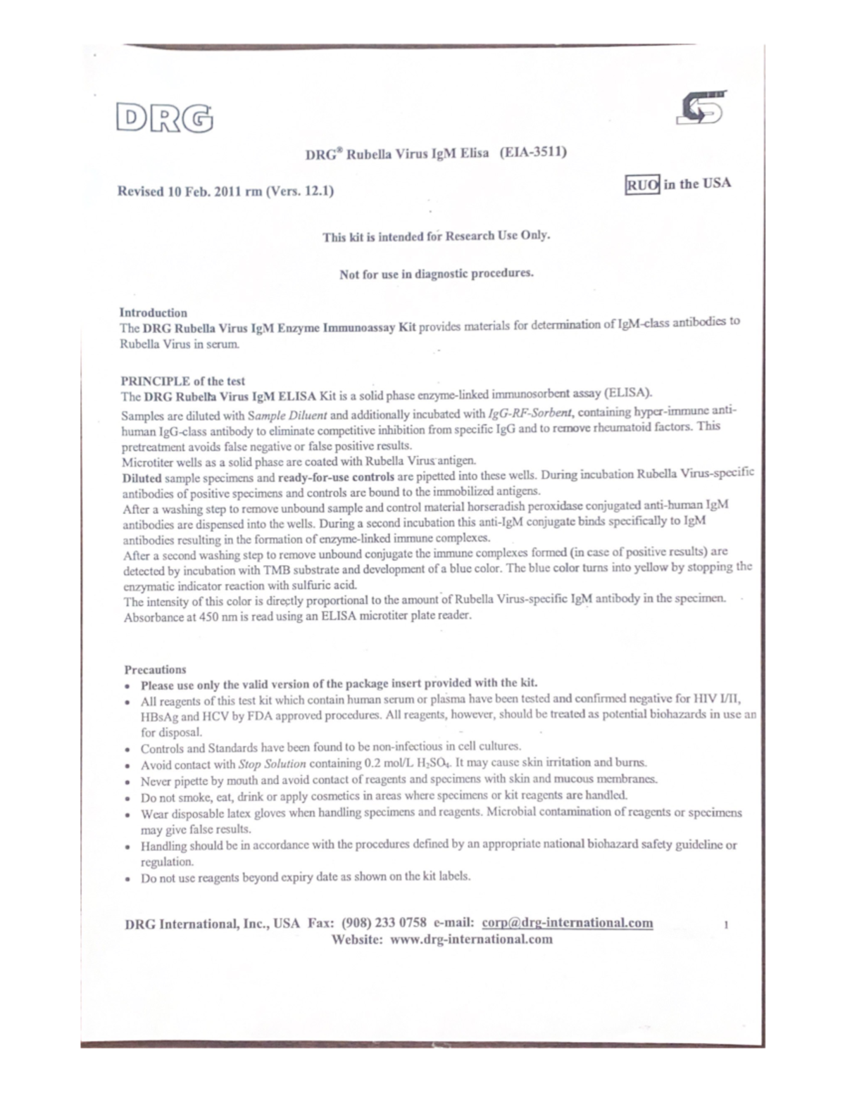 DRG Rubella Virus Ig M Elisa (EIA-3511) - Biochemistry I - Studocu