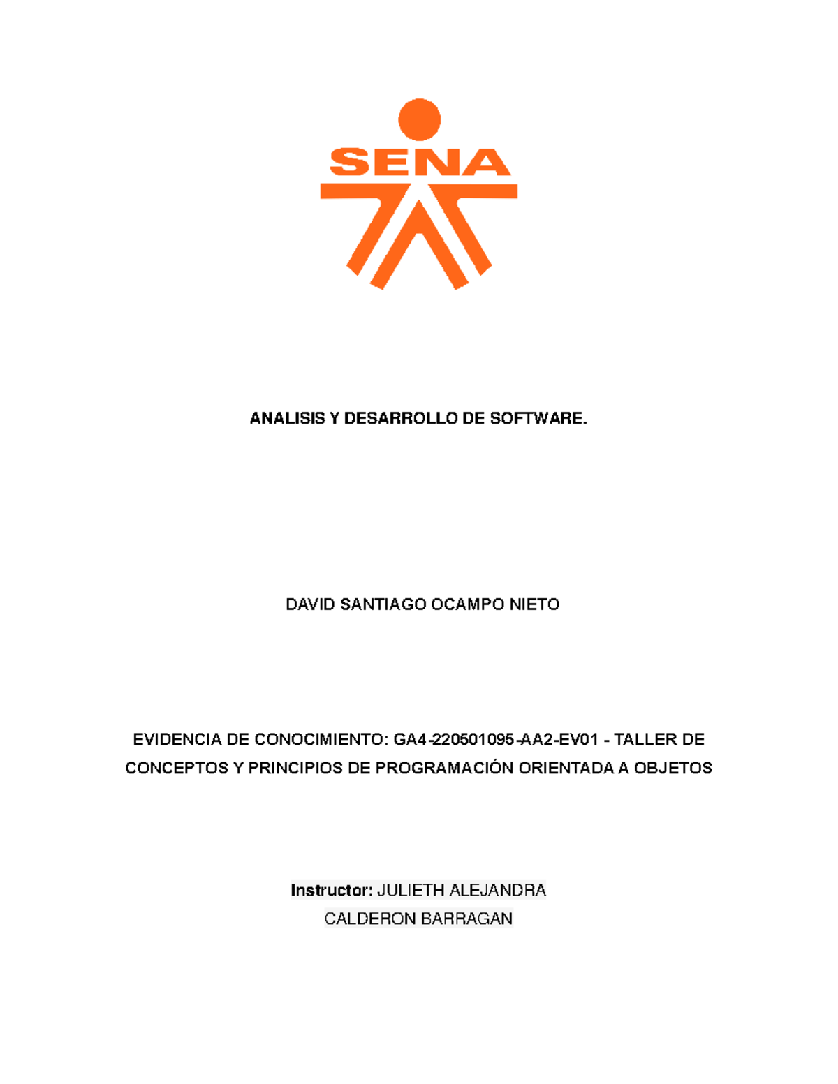 Taller De Conceptos Y Principios De Programación Orientada A Objetos Analisis Y Desarrollo De