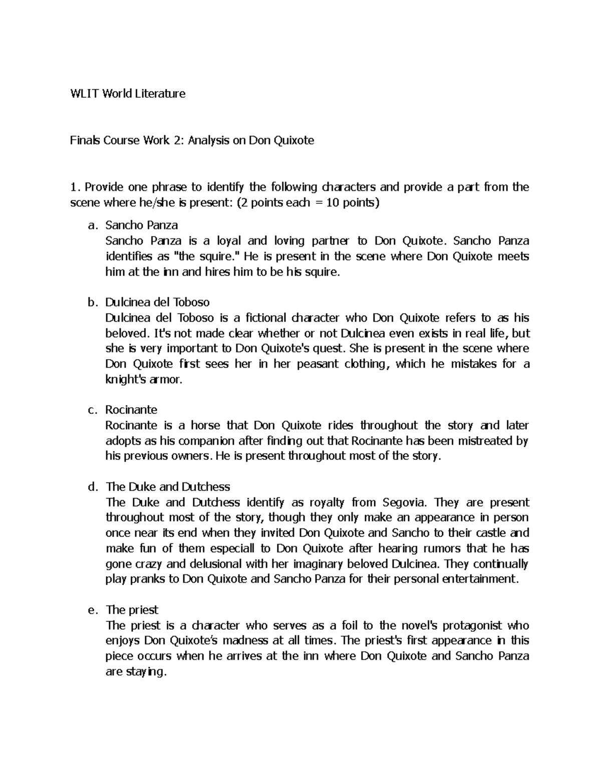 Finals Course Work 2 - Analysis on Don Quixote - WLIT World Literature ...