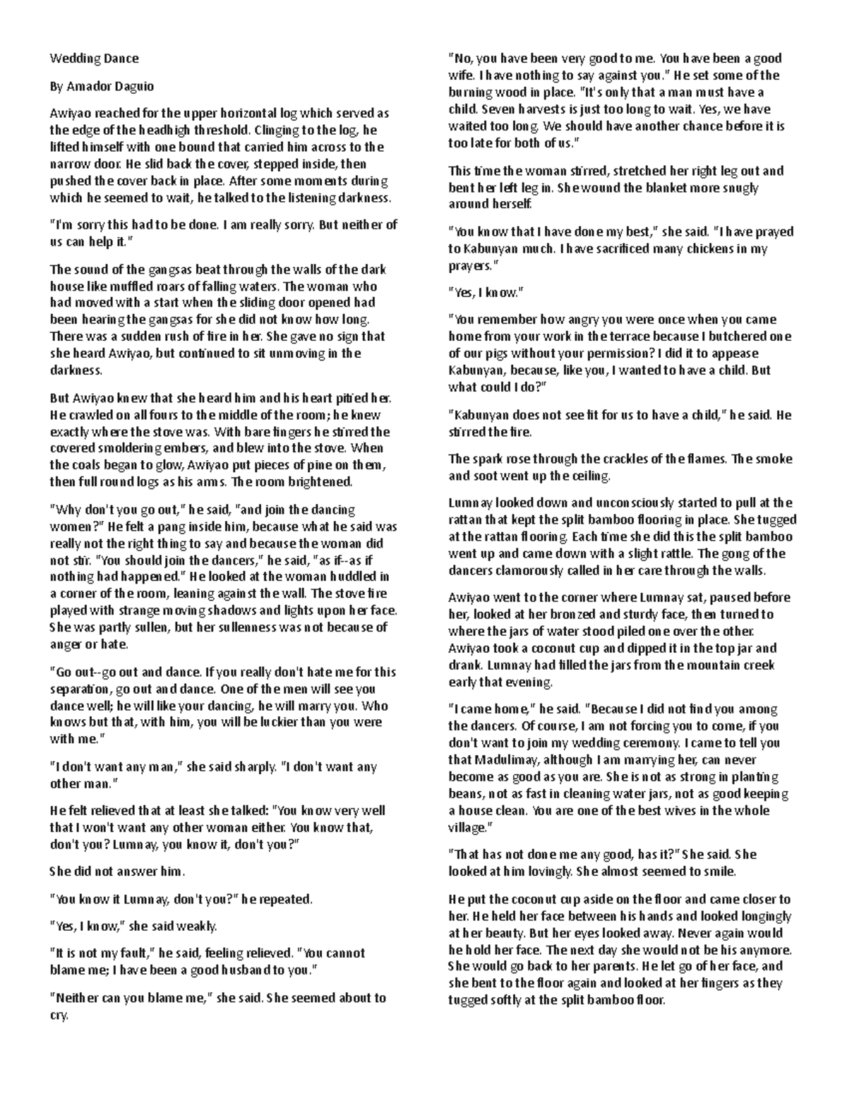 Wedding Dance - Literary Piece of Amador Daguio - Wedding Dance By ...